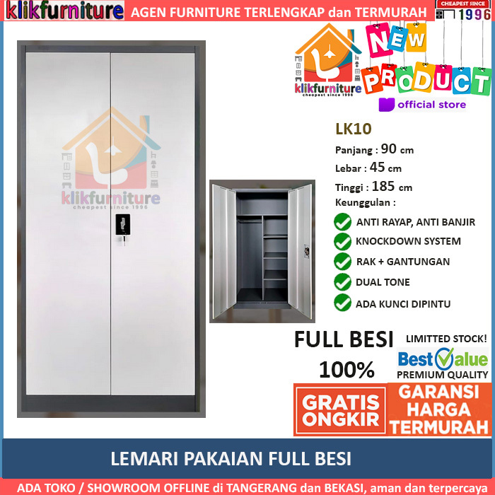Jual Lemari Pakaian Besi Polos 2 Pintu Anti Air Jamur Rayap Full Besi LK10 | Shopee Indonesia