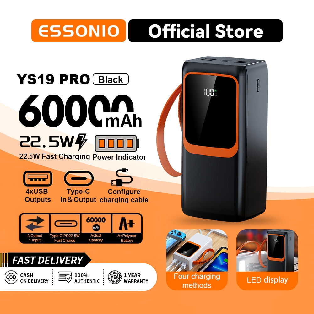 Jual ESSONIO 60000mAh PowerBank YS19 Pro 22.5W Fast Charging Tampilan ...