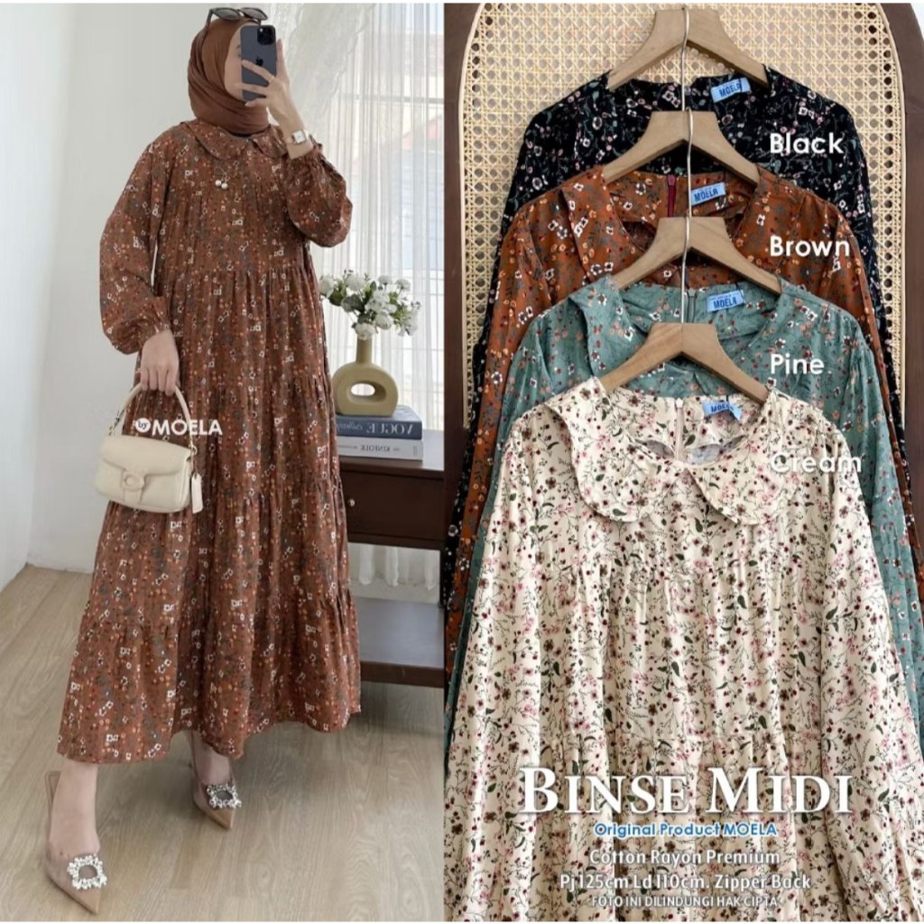 Jual BINSE MIDI DRESS COTTON RAYON PREMIUM ADEM HALUS NYAMAN ORI ...