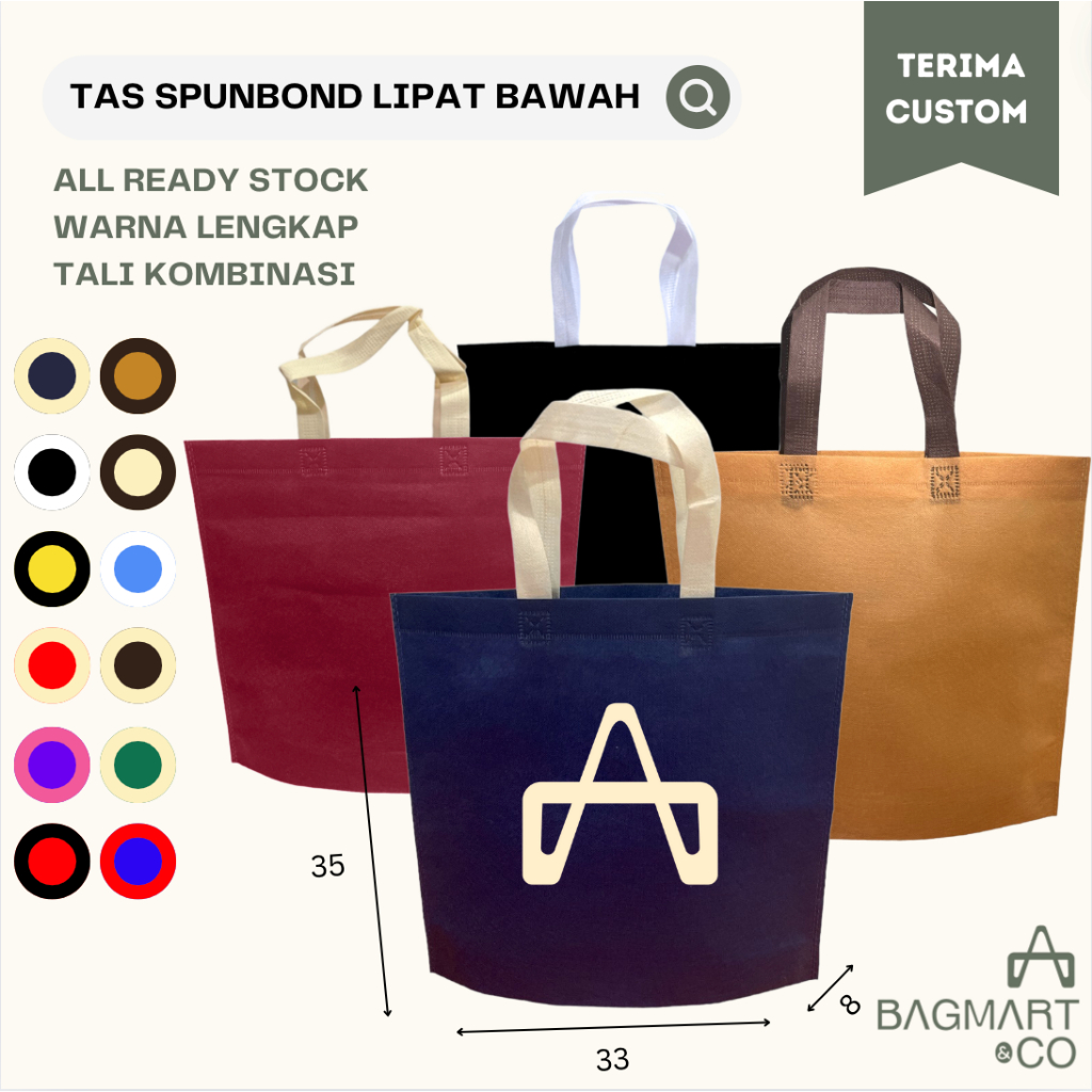 Jual Tas Spunbond 35x33x8 75Gsm Tebal Goodie Tote Bag Model Tali Lipat ...