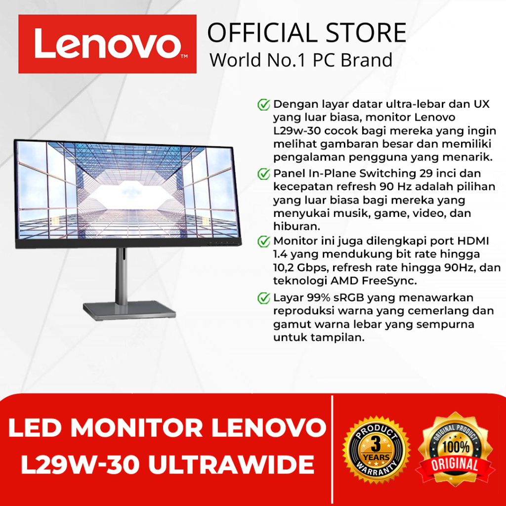 Jual LED Monitor LENOVO L29w-30 Ultrawide 29" 90Hz WFHD IPS HDMI DP ...