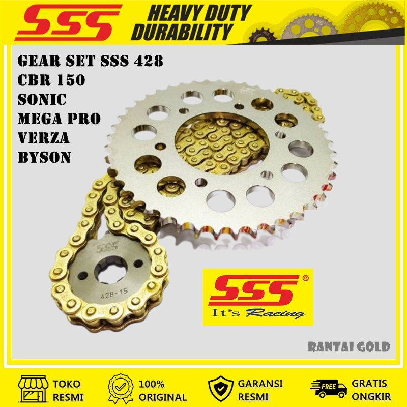 Jual GEAR SET SSS 428 CB CBR 150 SONIC VERZA MEGA PRO GL PRO RANTAI GOLD | Shopee Indonesia