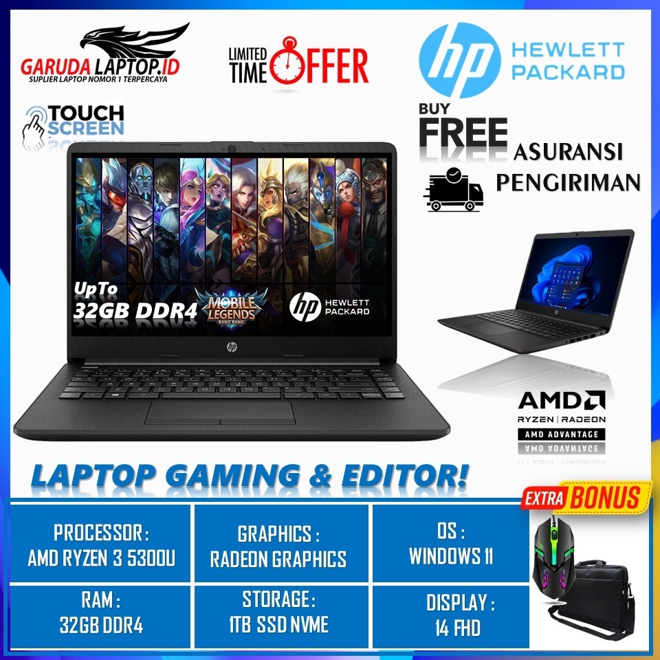 Jual LAPTOP GAMING HP SLIM TERBARU AMD RYZEN 3 5300U 16GB 1TB SSD ...