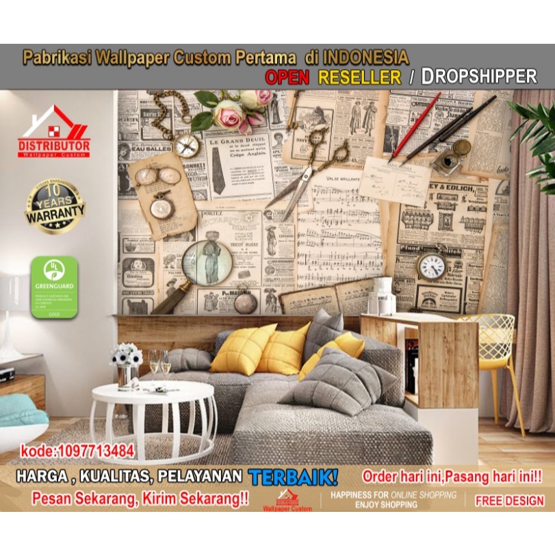 Jual Wallpaper Dinding Custom 3D Vintage | Wallpaper Dinding ...