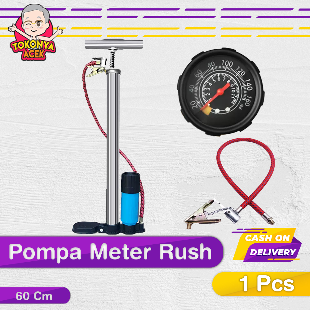 Jual Pompa Sepeda Motor Mobil Bola Ban Roda Model Tabung Meter Manual ...