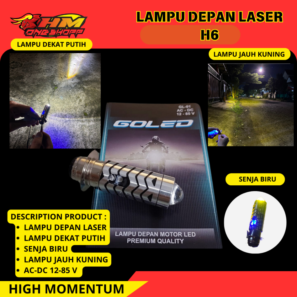 Jual lampu depan led laser H6 2 high low 2 goled warna putih kuning senja biru | Shopee Indonesia