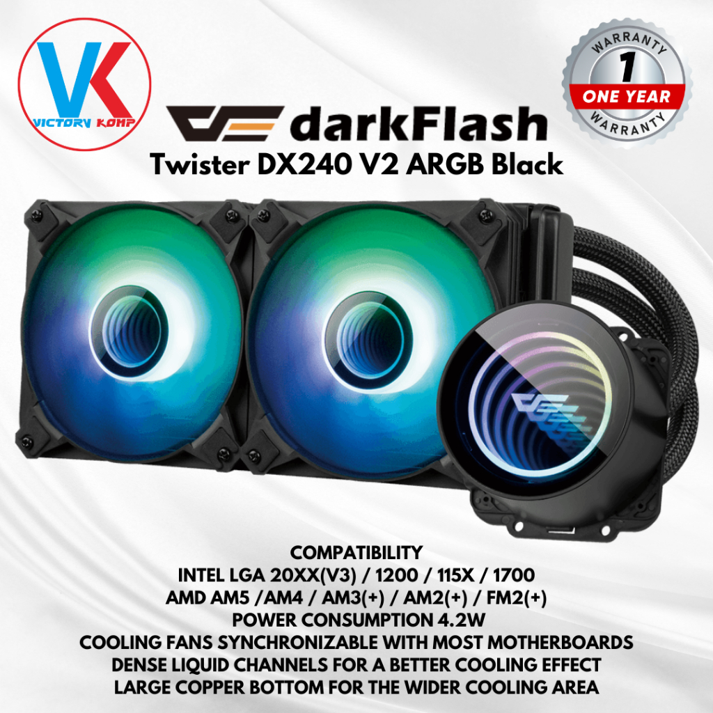 Jual darkFlash Twister DX240 V2 ARGB Black AIO Liquid CPU Cooler 240mm WaterCooling WaterCooler ...