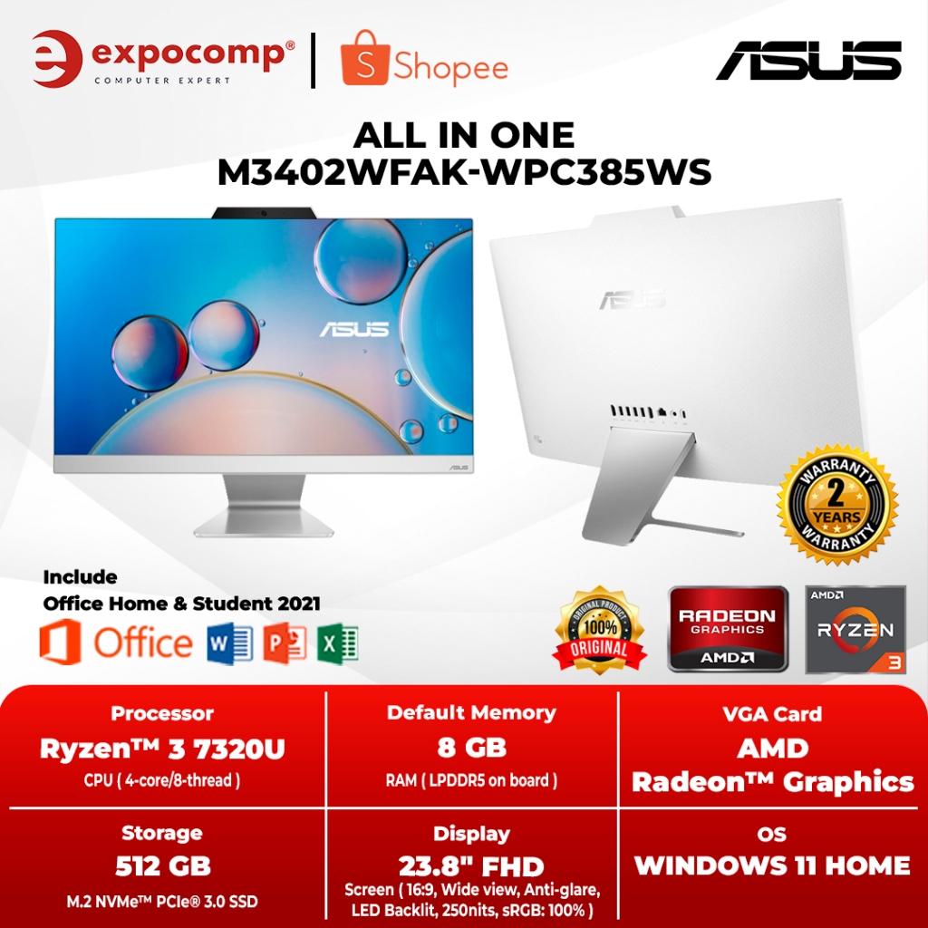 Jual ASUS AIO ALL IN ONE M3402WFAK-WPC385WS AMD RYZEN 3-7320U 8GB 512GB ...
