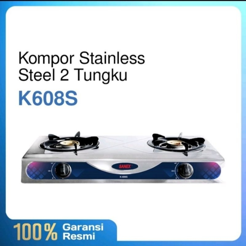 Jual Kompor Sanex K-608S Kompor Gas 2 Tungku Stainless Steel Anti Karat K 608S / K608S - Silver ...