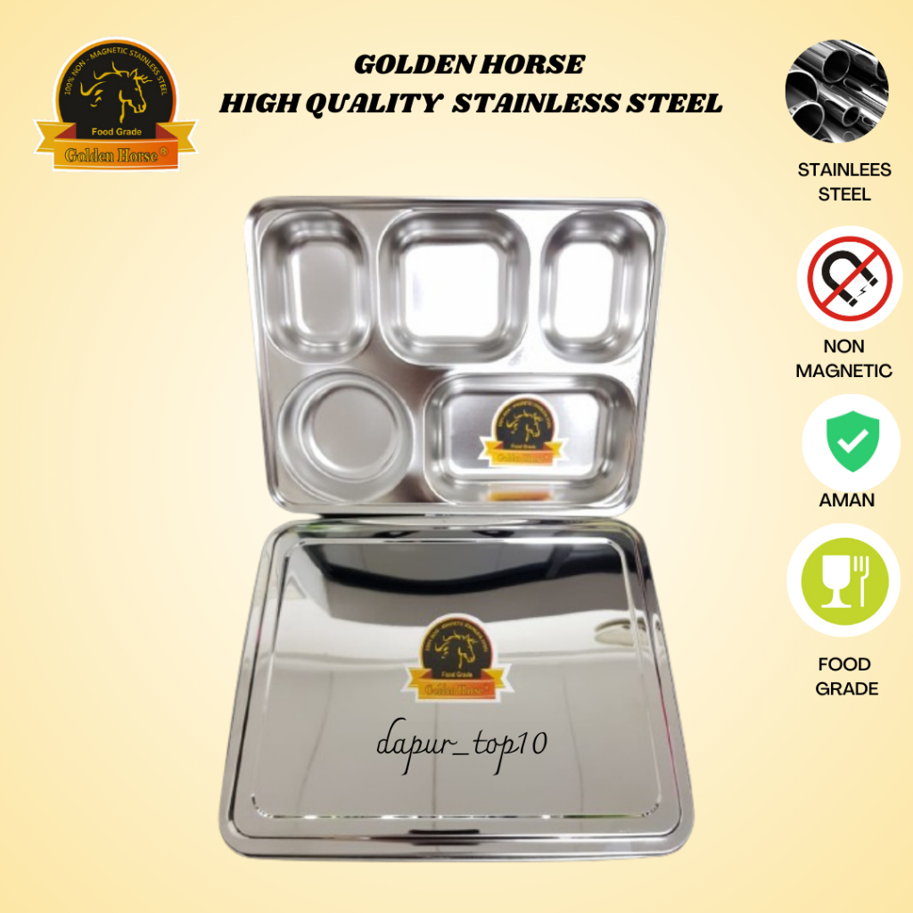 Jual Food Tray SUS 304 / Kotak Makan 5 Sekat / Bento / Bekal / Plato ...