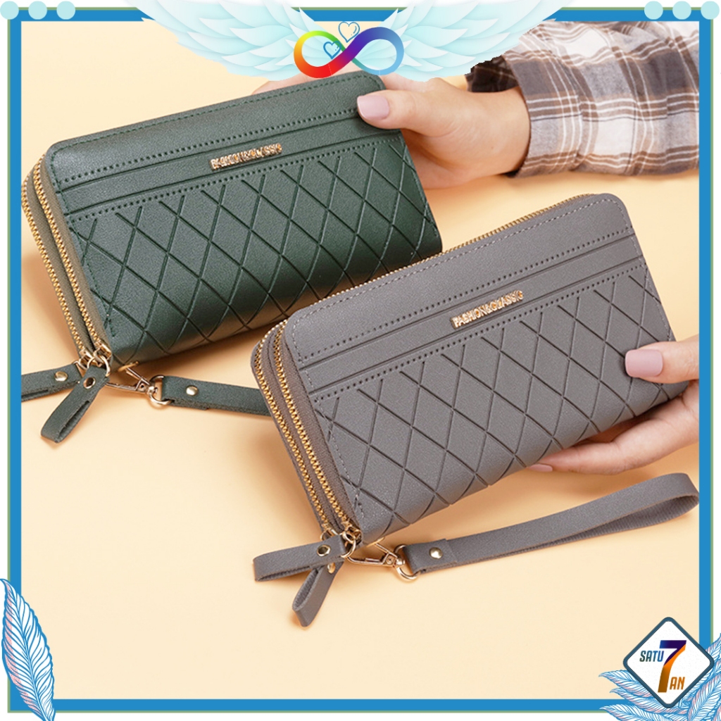 Jual Dompet Panjang Wanita Zipper Fashion Korea Dompet Clutch Cewek 2 Resleting PU Satu7an D55 ...