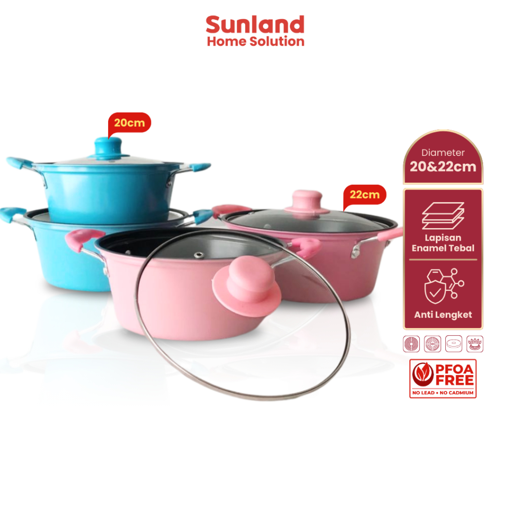 Jual SUNLAND Panci Sup Enamel Tutup Kaca / Soup Pot Panci Susu Enamel ...