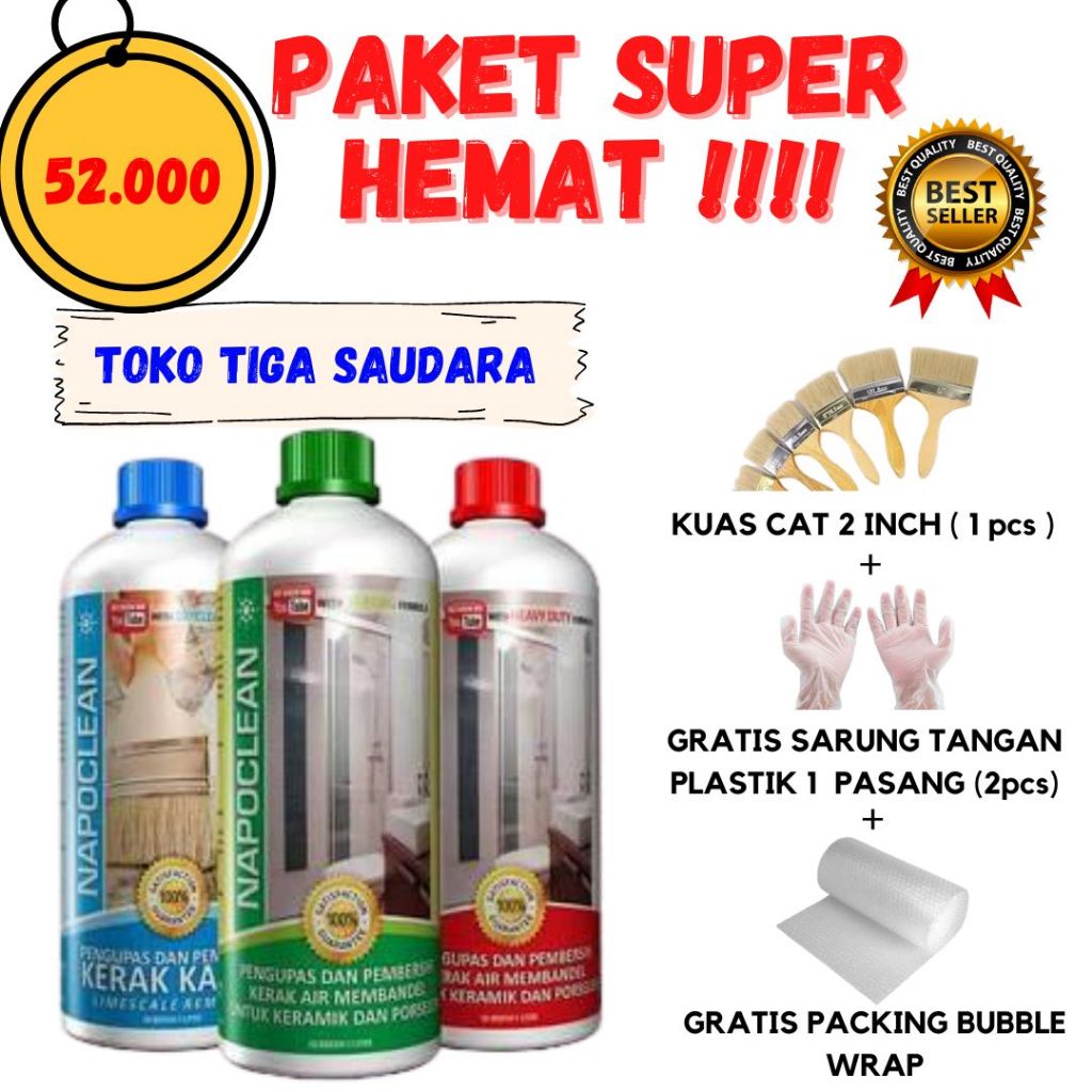 Jual NAPOCLEAN 1 LITER PLUS KUAS CAT 2 INCH | PEMBERSIH KERAMIK ...