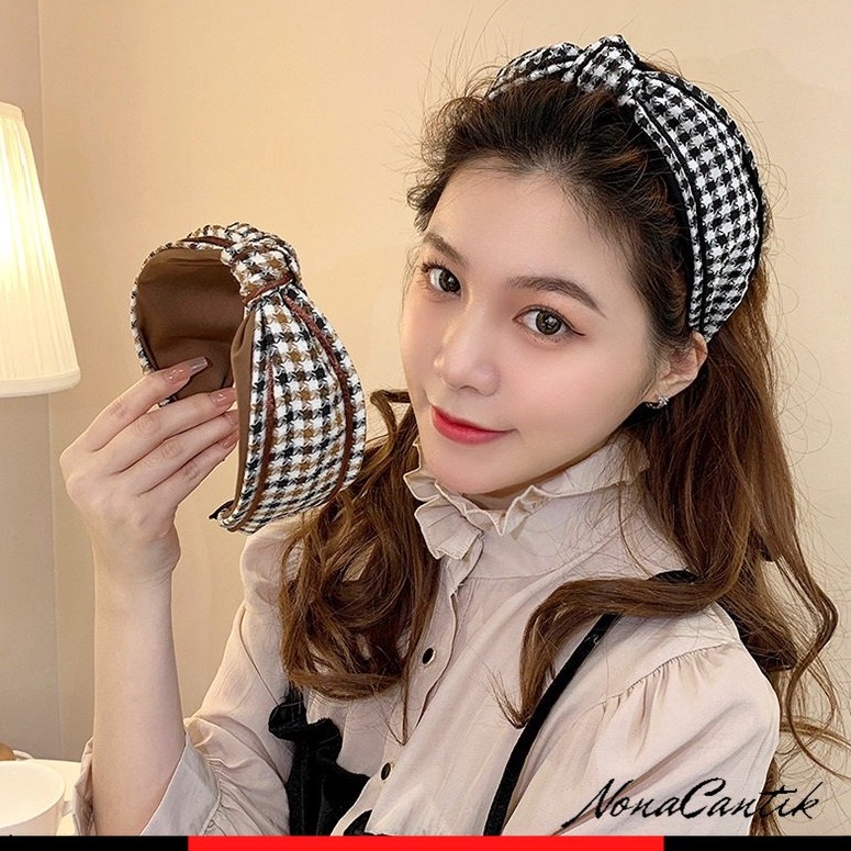 Jual MURAH MERIAH Bando Korea Lebar 5cm Bahan Bludru Motif Kotak Bando ...