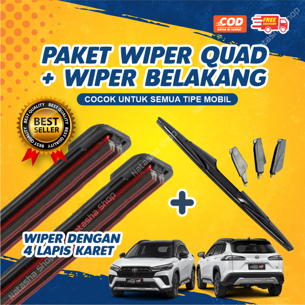 Jual Paket Lengkap Wiper Quad 4 Lapis Karet Kaca Depan dan Wiper Kaca Belakang Single Karet ...