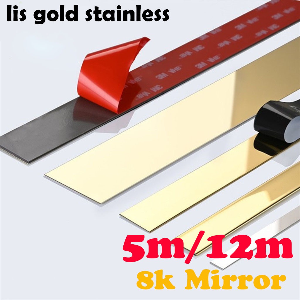 Jual 12M List Plat Strip Mirror Gold Stiker Dinding Garis Datar Bahan ...