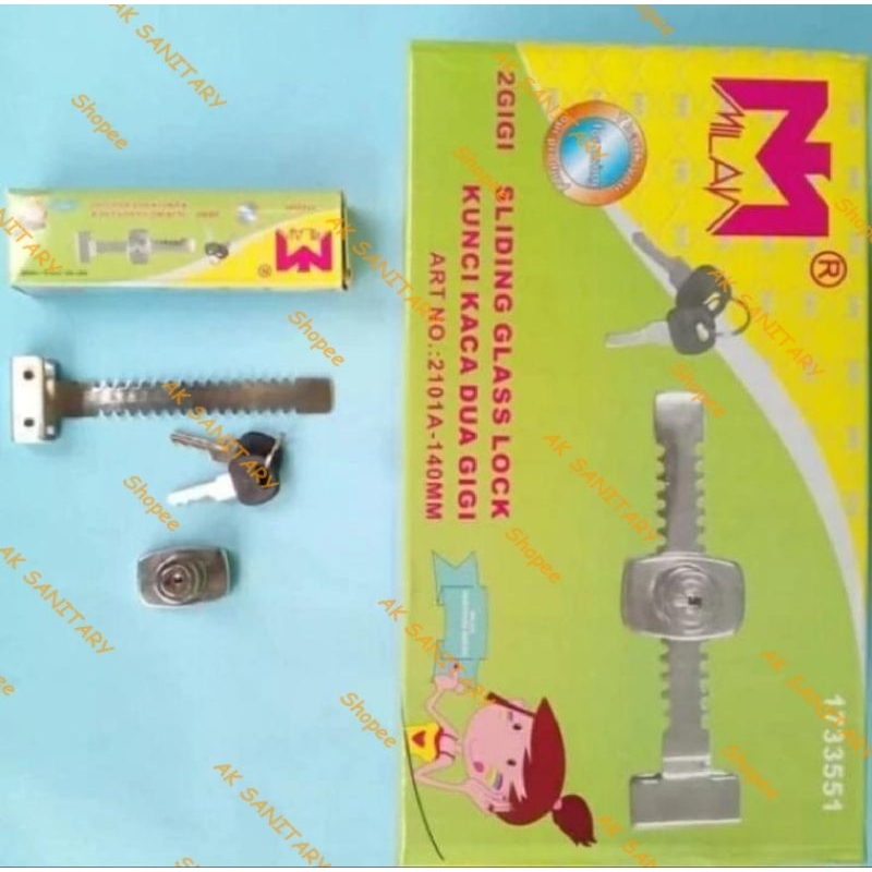 Jual Kunci Kaca MILAN 2 Gigi - Kunci Etalase Milan Sliding Glass Lock ...