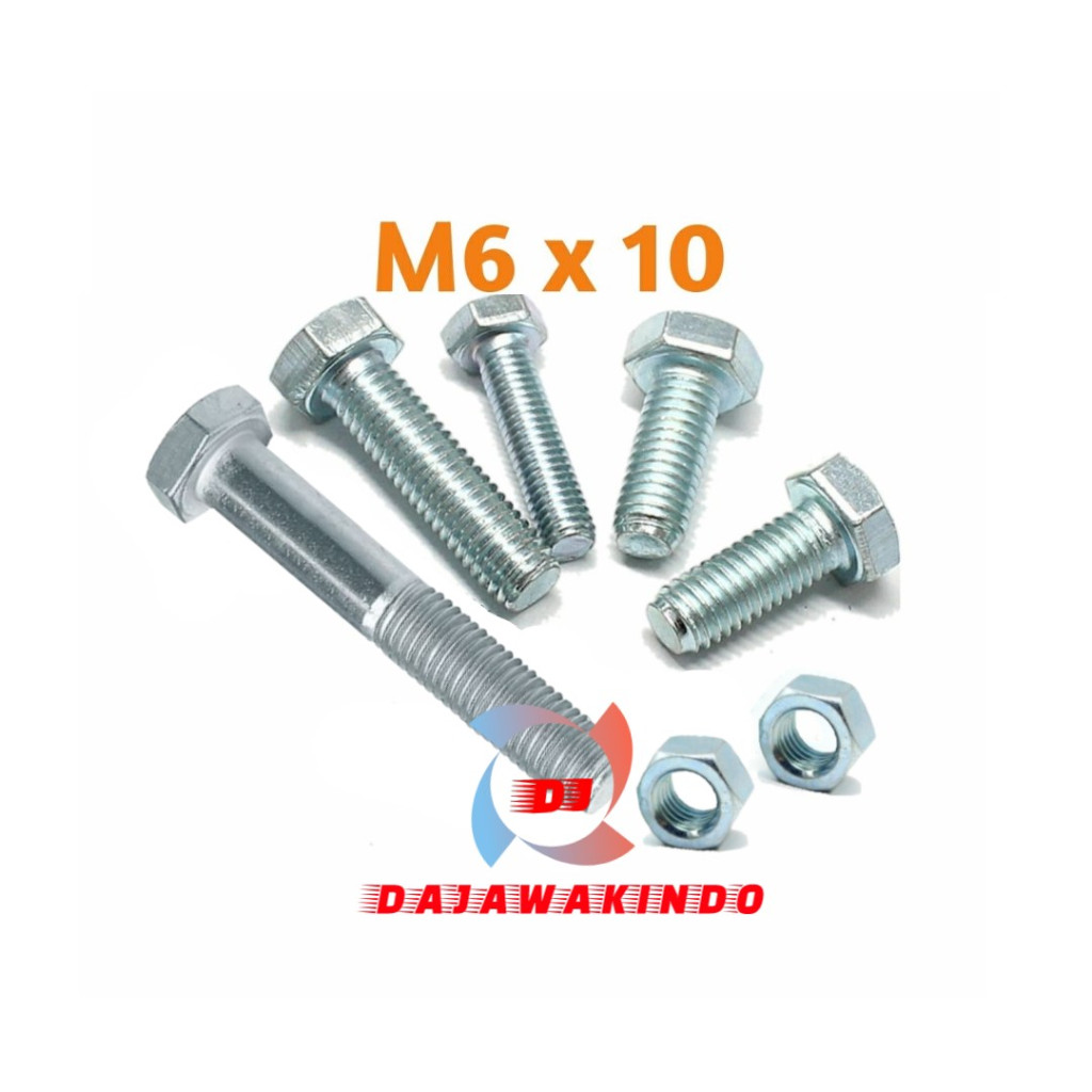 Jual Baut Mur Hex Putih / Galvanis M6 x 10 mm | Shopee Indonesia