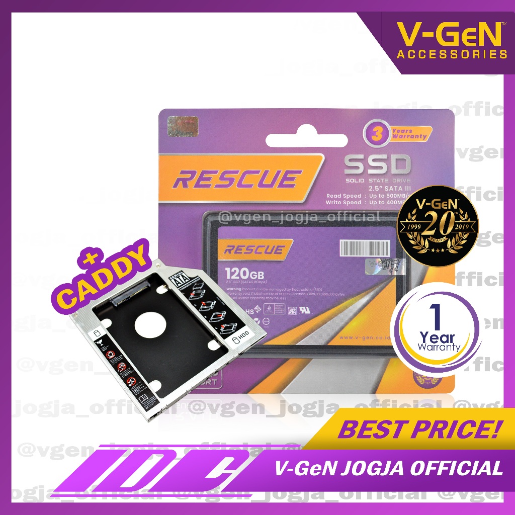 Jual SSD RESCUE 128GB , 256GB , 512GB , 1TB V-GeN SATA III + CADDY 9.5 ...