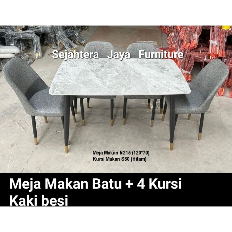 Jual Set Meja Makan Batu Granit + 4 Kursi Kaki Besi | Shopee Indonesia