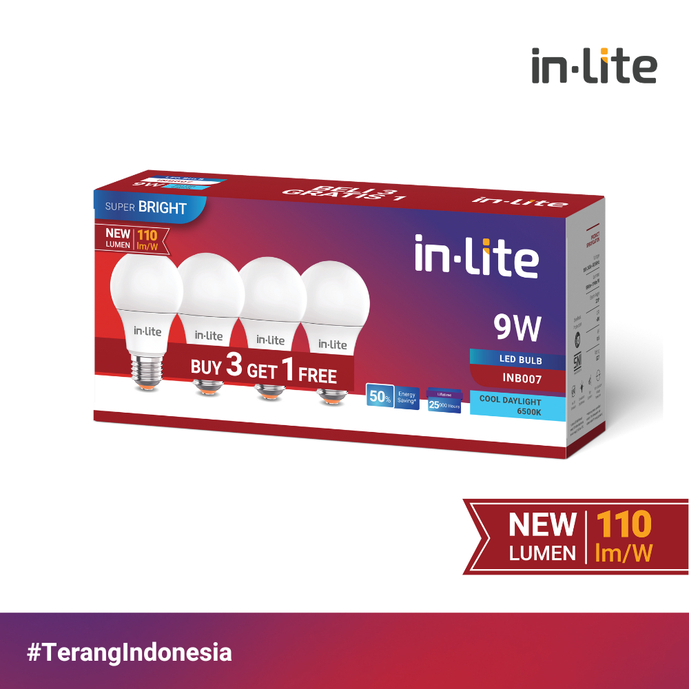 Jual InLite LED Paket Lampu Bohlam INB007 9 Watt - 4 Pcs | Shopee Indonesia