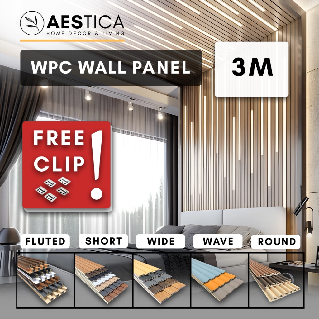 Jual WPC Wood Wall Panel 3M Fluted Short Wide Wave Round Aestica Dekor ...