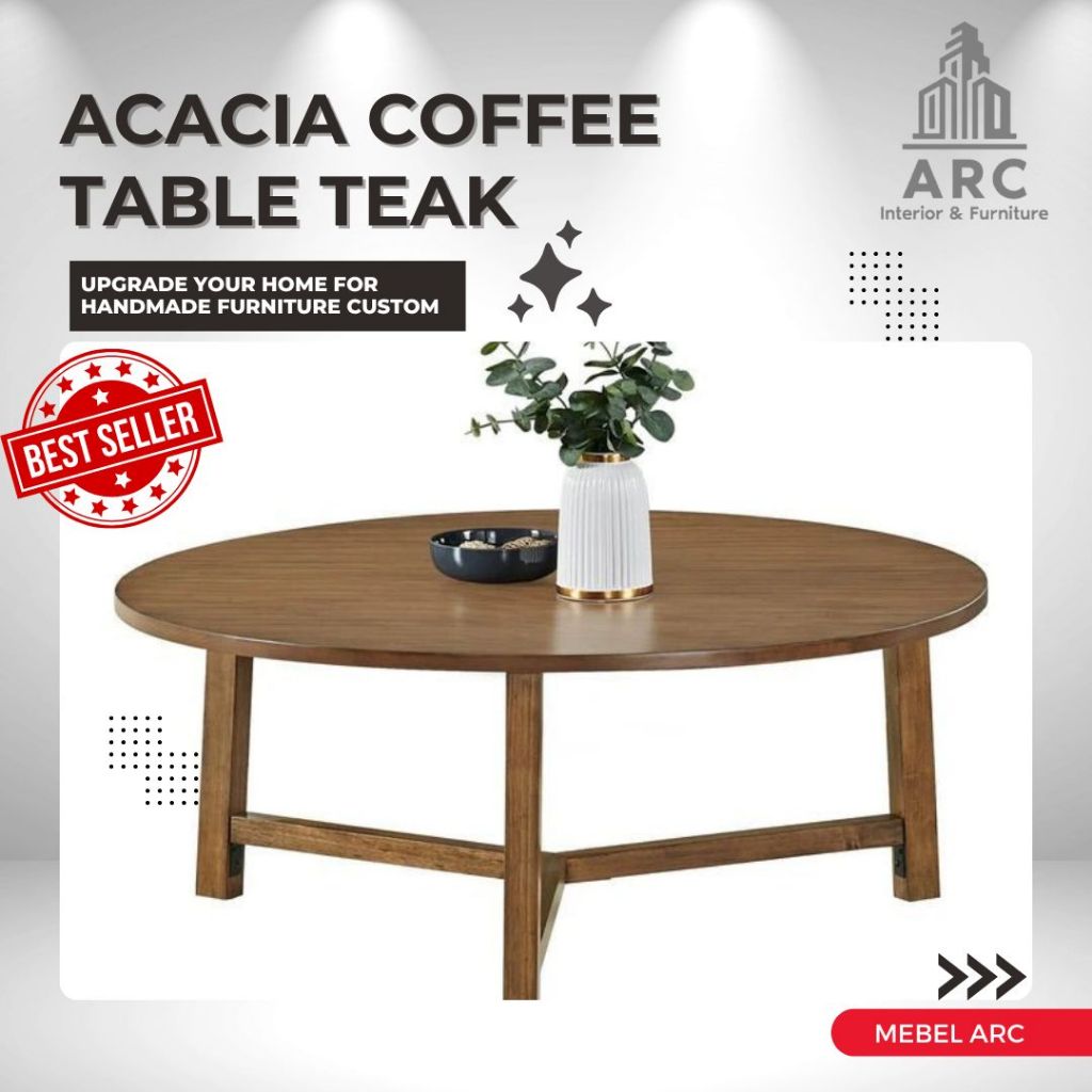 Jual Coffee Table Bulat / Meja Kafe Minimalis / Meja Ruang Tamu Kayu ...