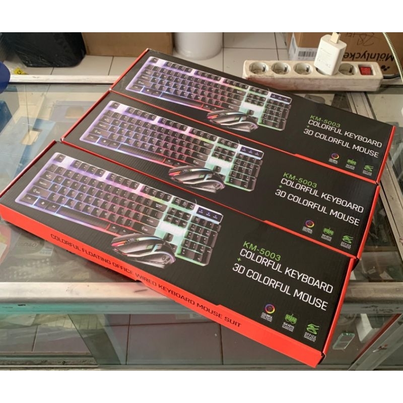 Jual Keyboard Mouse Gaming RGB KM-5003 set | Shopee Indonesia