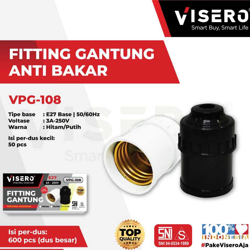 Jual Fitting Gantung VISERO VPG-108 3A 250V SNI Terminal Kuningan Putih Hitam | Shopee Indonesia