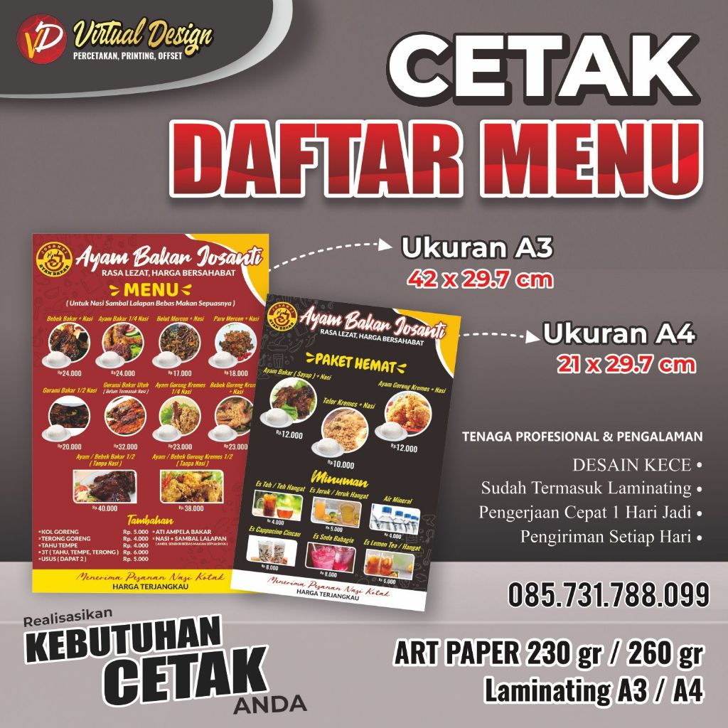 Jual CETAK DAFTAR MENU || BUKU MENU || MENU MEJA LAMINATING | DAFTAR ...