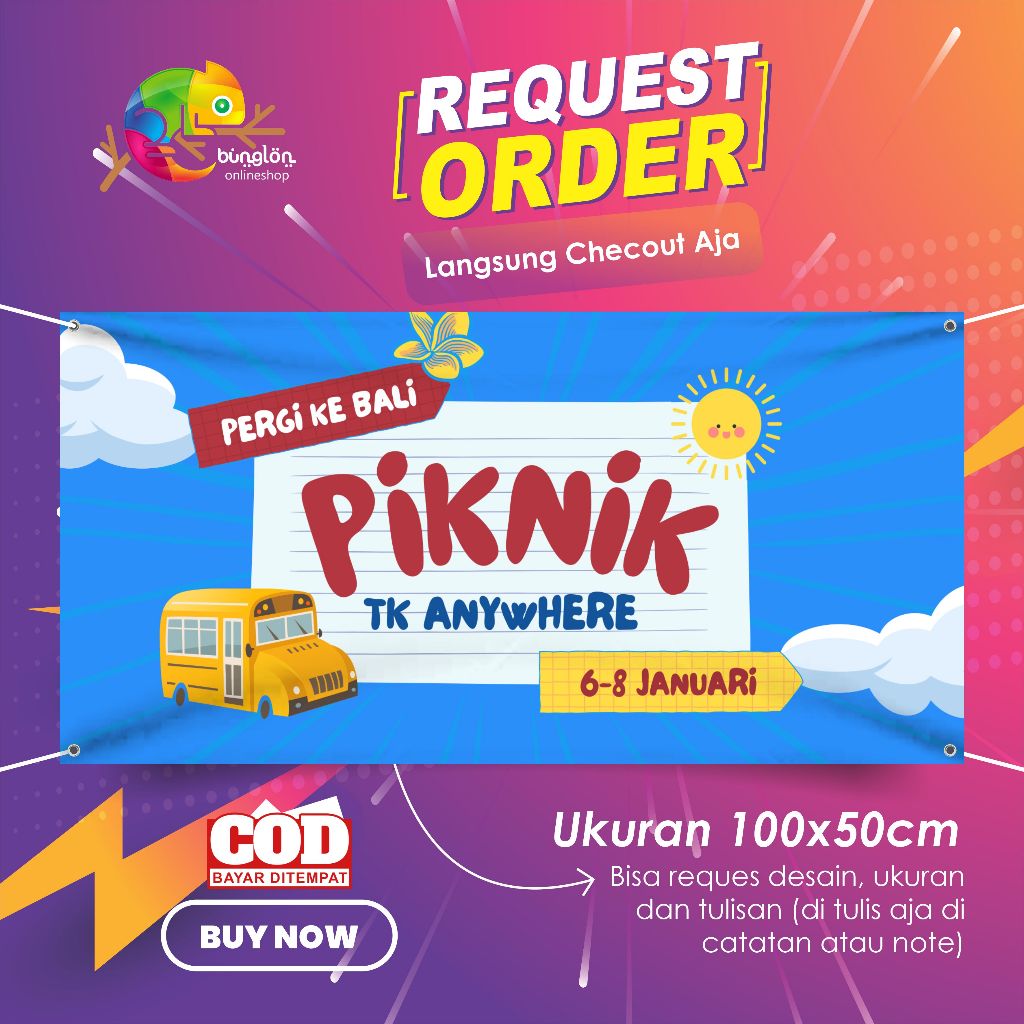 Jual Spanduk Banner Biru Merah Playful Ilustratif Banner Piknik Anak ...