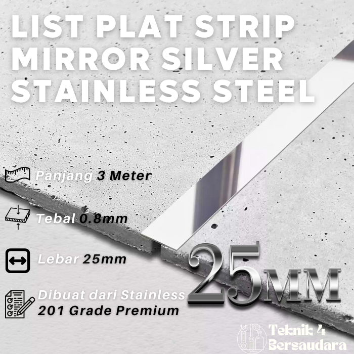 Jual List Plat Strip Mirror Silver Stainless Steel 201 25MM | Shopee ...