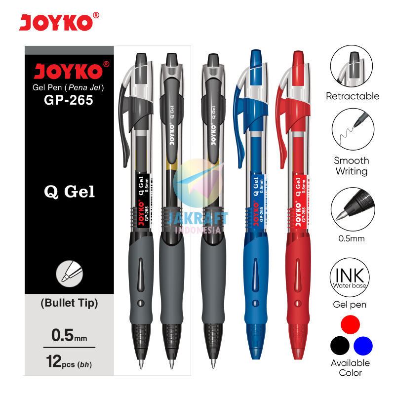 Jual (12 Pcs) GROSIR Pulpen Gel Pen Klik JOYKO GP-265 Q GEL Hitam Black ...