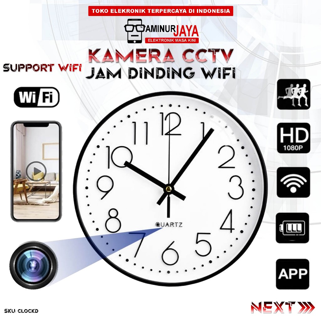 Jual IP Camera Wall Clock Jam Dinding Wifi Wireless Motion Detection ...