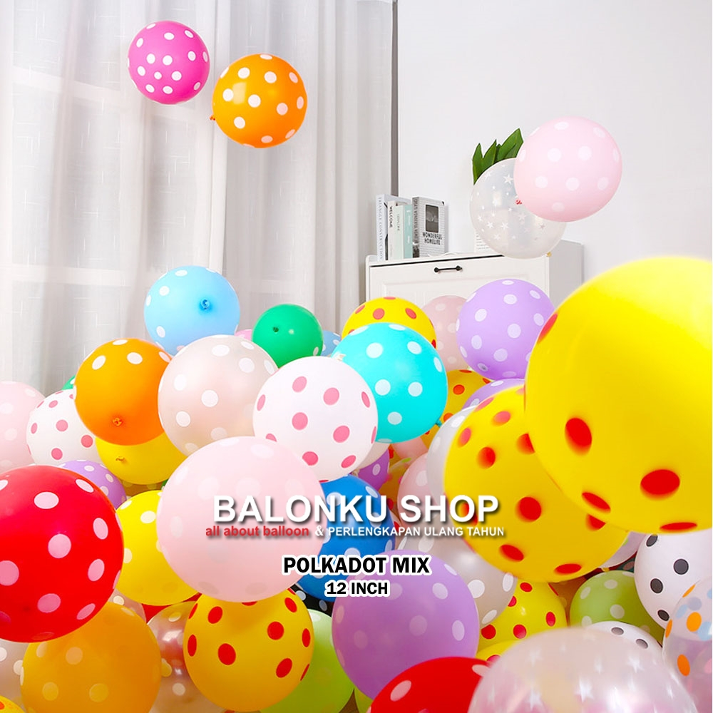 Jual Balon isi 50 Pcs Latex Polkadot / Balon Warna Warni / Balon ...