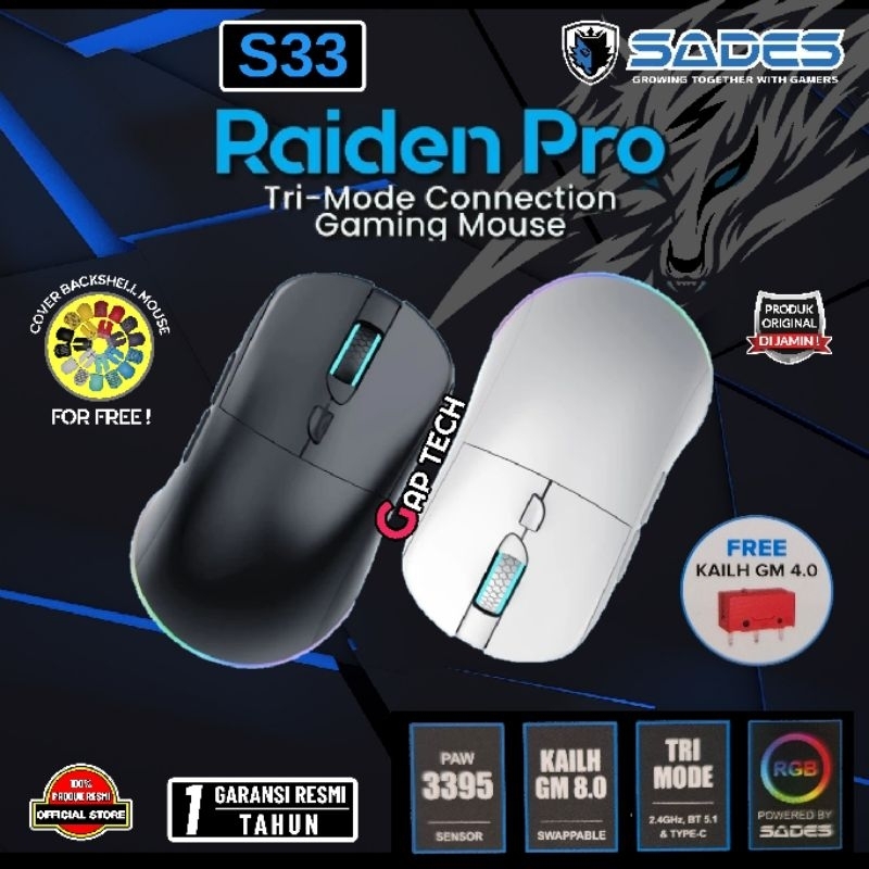 Jual Sades Raiden Pro S33 / S 33 Tri Mode Wireless Connection Mouse Gaming Original | Shopee ...