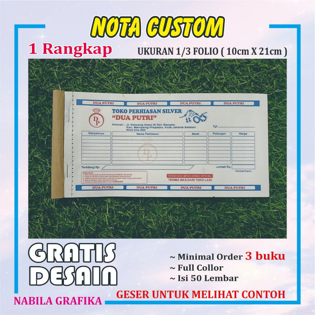 Jual 1/3 F4 1rangkap 50 LEMBAR cetak nota custom dengan nama toko ...