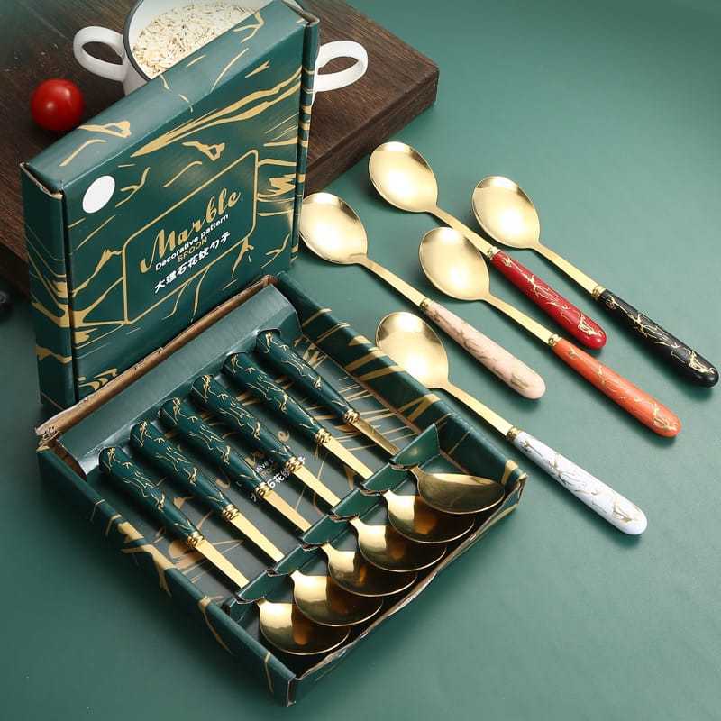 Jual SENDOK SULTAN VIRAL ISI 6 MARBLE GOLD SPOON | Shopee Indonesia