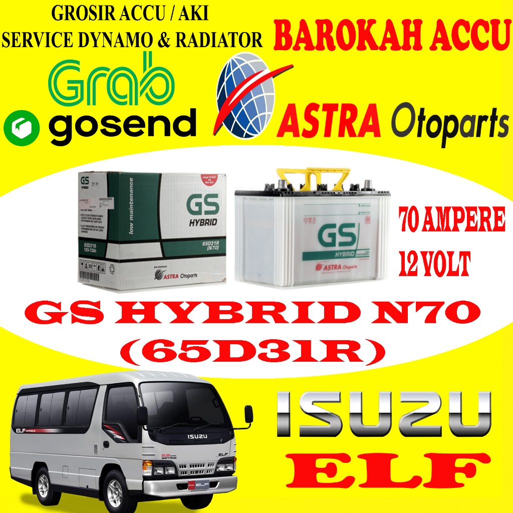 Jual AKI MOBIL ISUZU ELF GS HYBRID N70 / 65D31R , 70 AH ASTRA OTOPARTS | Shopee Indonesia
