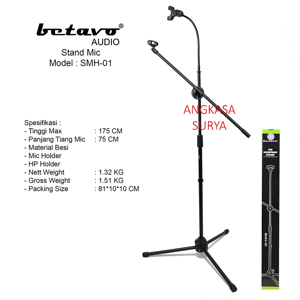 Jual Stand Mic panjang BETAVO SMH 01 / SMH01 ORIGINAL , Tripod Mic + Holder Hp Besi Lentur ...