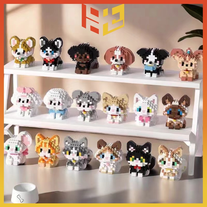 Jual Puzzle Mini Toys Cat Model Kucing Bricks Block Dog&Cat Block Balok ...