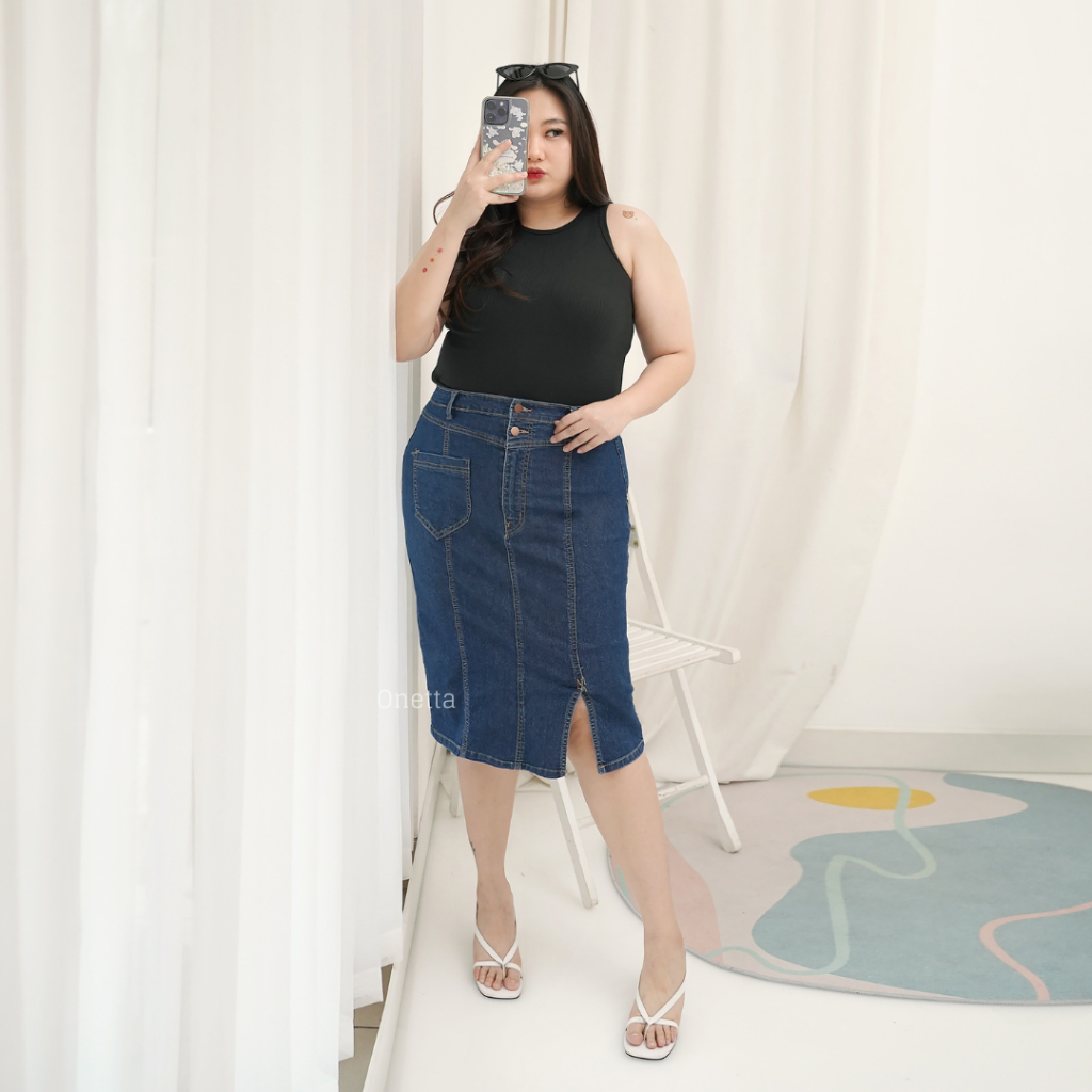 Jual Onetta - Rok Jeans Wanita Span Pendek Semi Formal BERLYN BIO BLUE ...