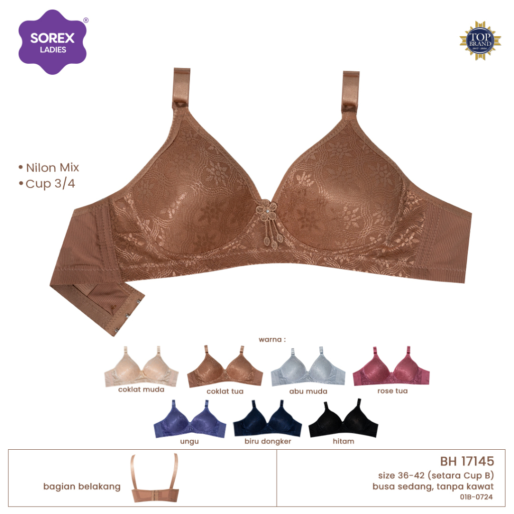 Jual Sorex Bra Busa Sedang Tanpa Kawat Kait 3 Nilon Mix Setara Cup B Cup ¾ Bra BH 17145 | Shopee ...