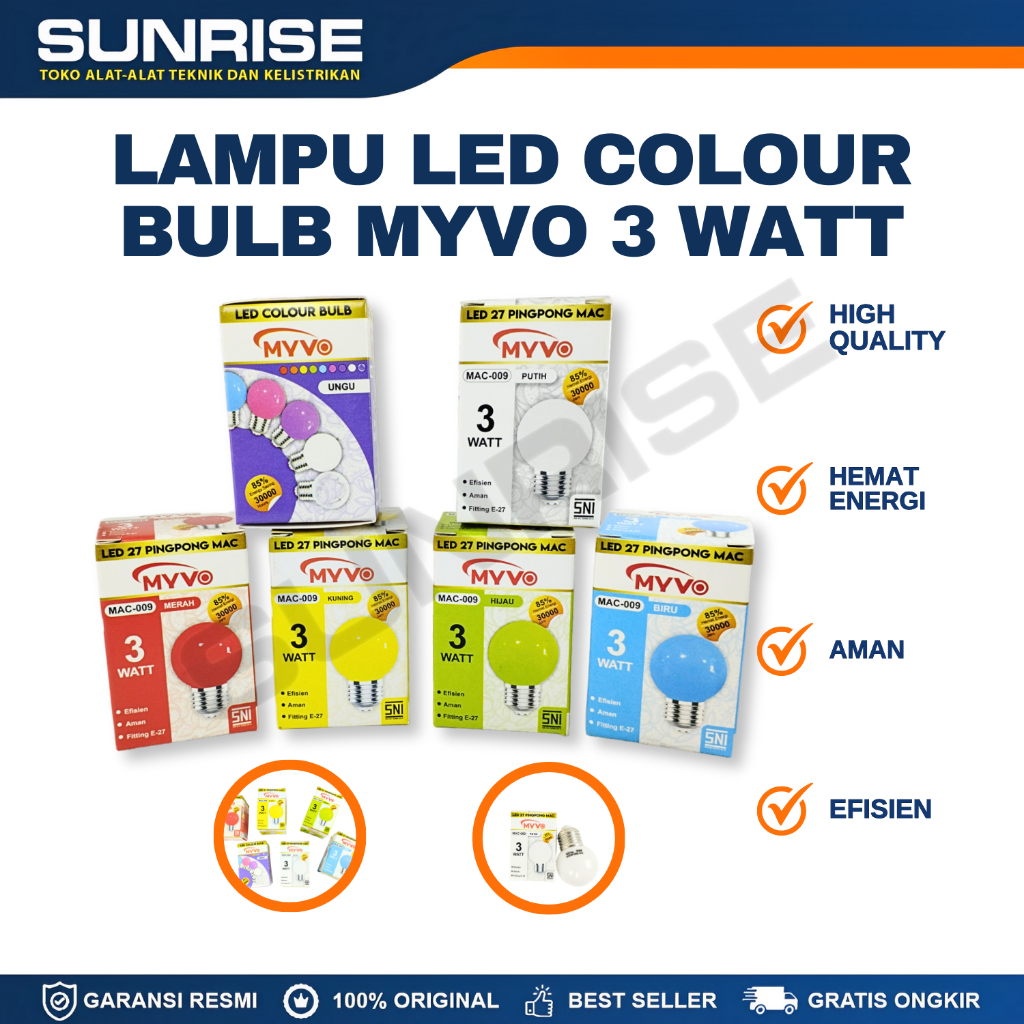 Jual LAMPU LED HIAS PING PONG WARNA 3W | Shopee Indonesia