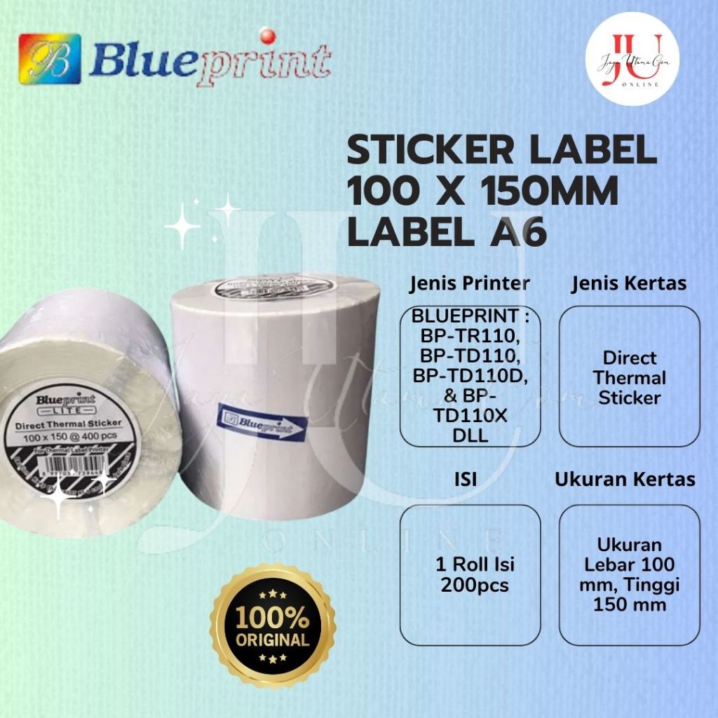 Jual Blueprint Stiker Label A6 100 x 150mm 1 Roll Isi 200 Sticker Direct Thermal Sticker Label ...
