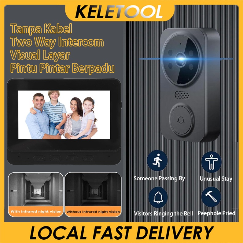 Jual 4.3'' IPS Screen 2.4G Bell layar tanpa kabel Visual Door two way ...