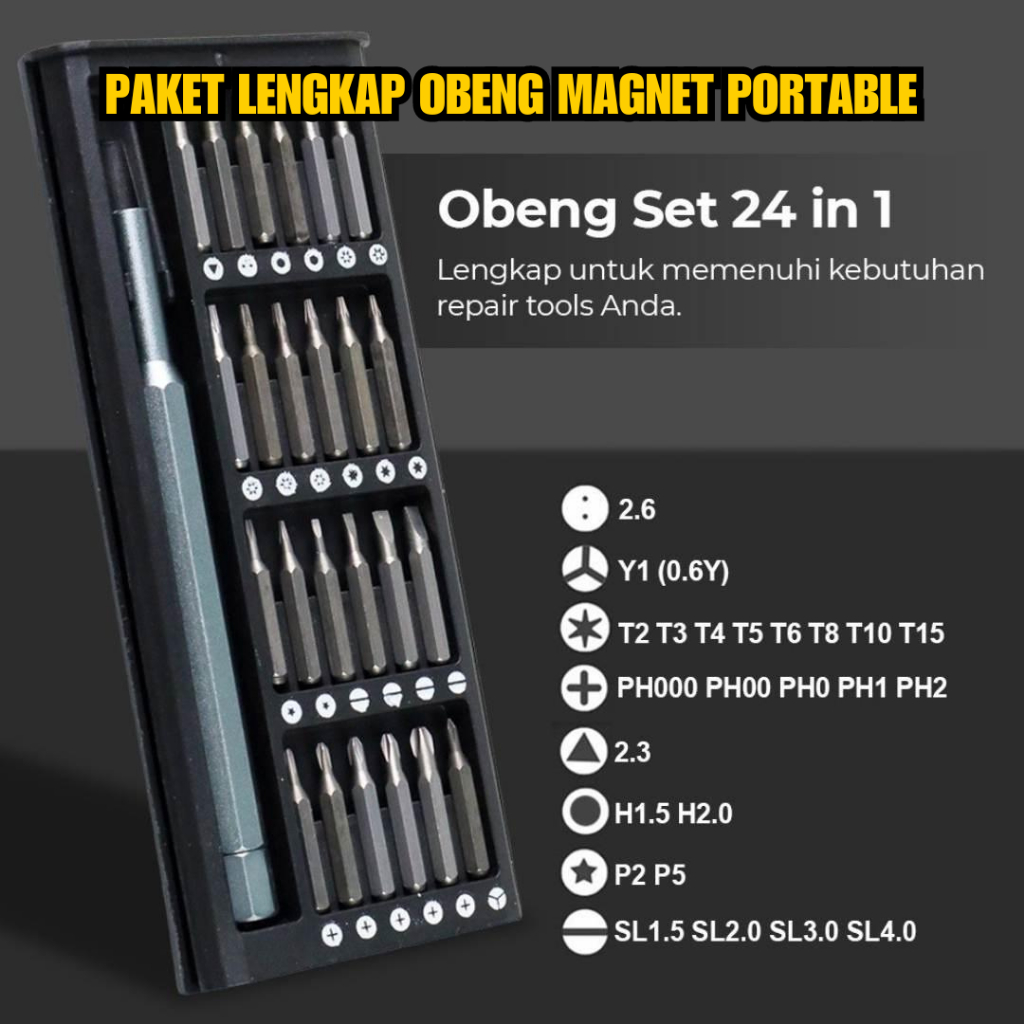 Jual Paket Lengkap Obeng Magnet Portable Obeng Magnet Set 24 In 1 Mini ...