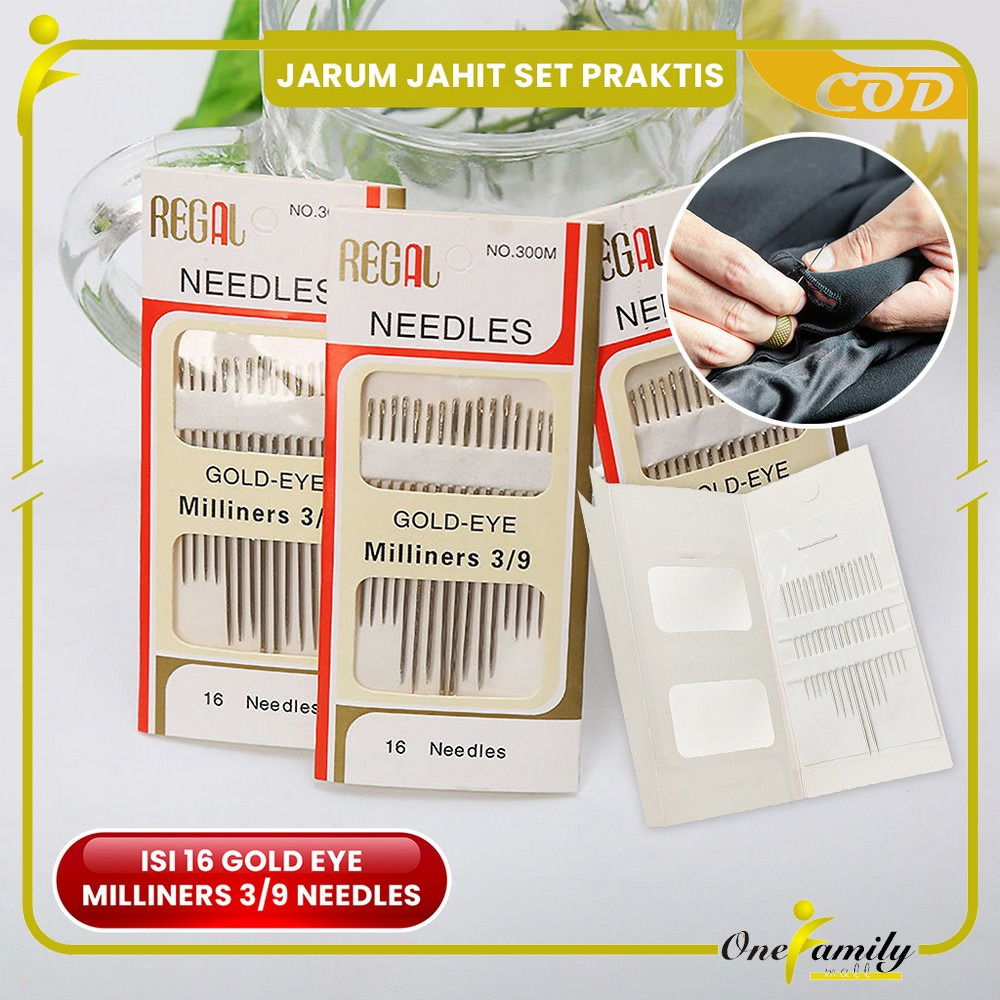 Jual ONE-C1005 Jarum Jahit Tangan Isi 16 Gold Eye Milliners 3/9 Needles ...