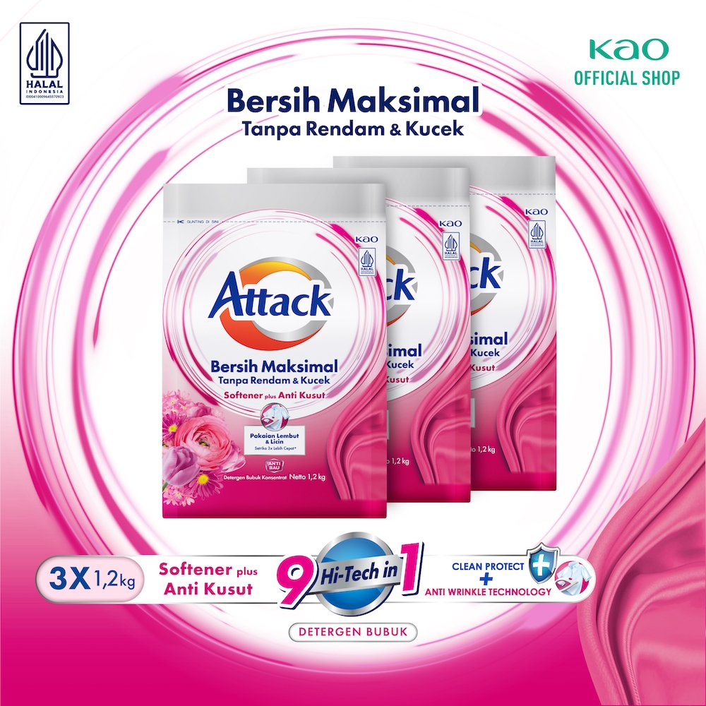 Jual Attack Plus Softener Deterjen Bubuk Semua Mesin Cuci 1200gr Triple Pack | Shopee Indonesia