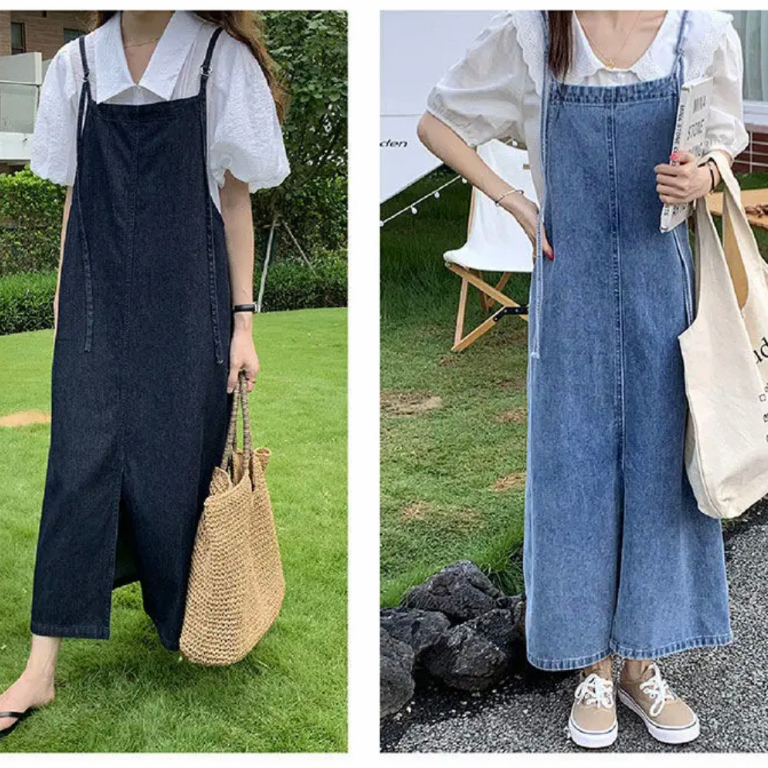Jual Keygirl overall dress jumbo 4xl midi dress denim hitam Jumpsuit ...